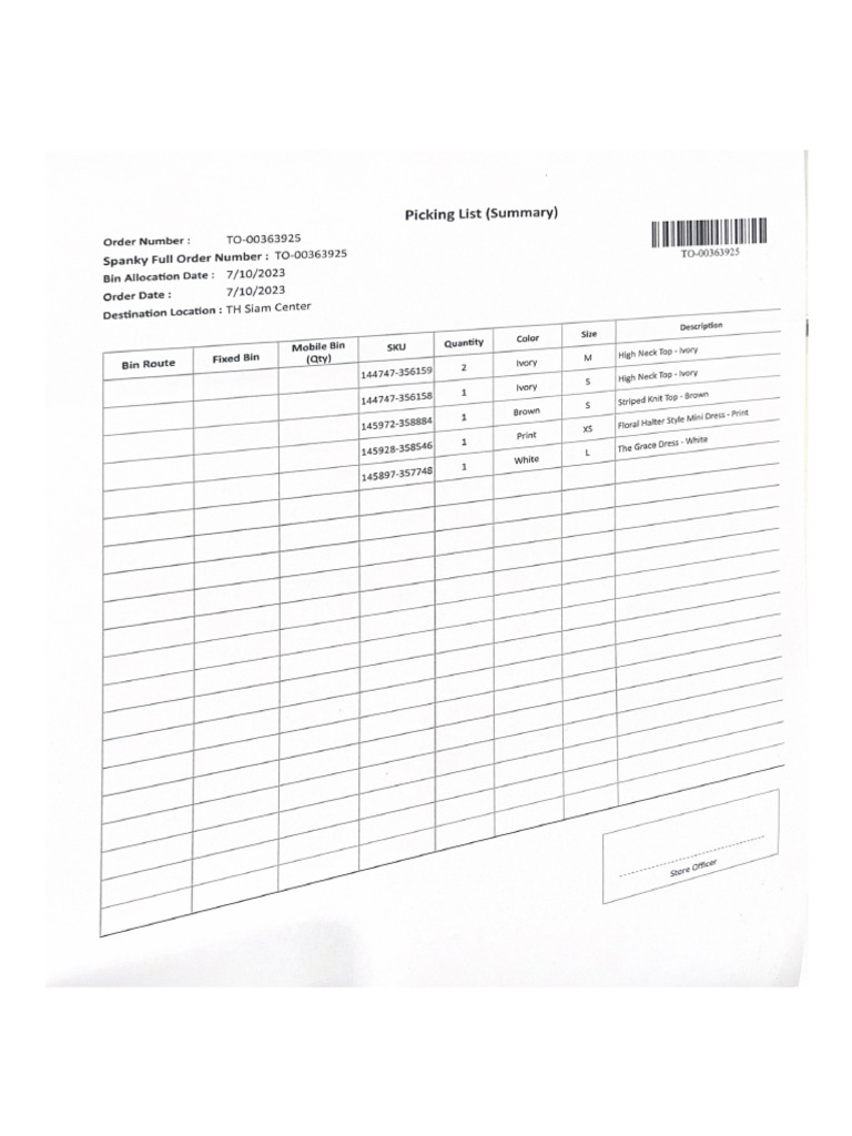 Picking List (Summary) | PDF