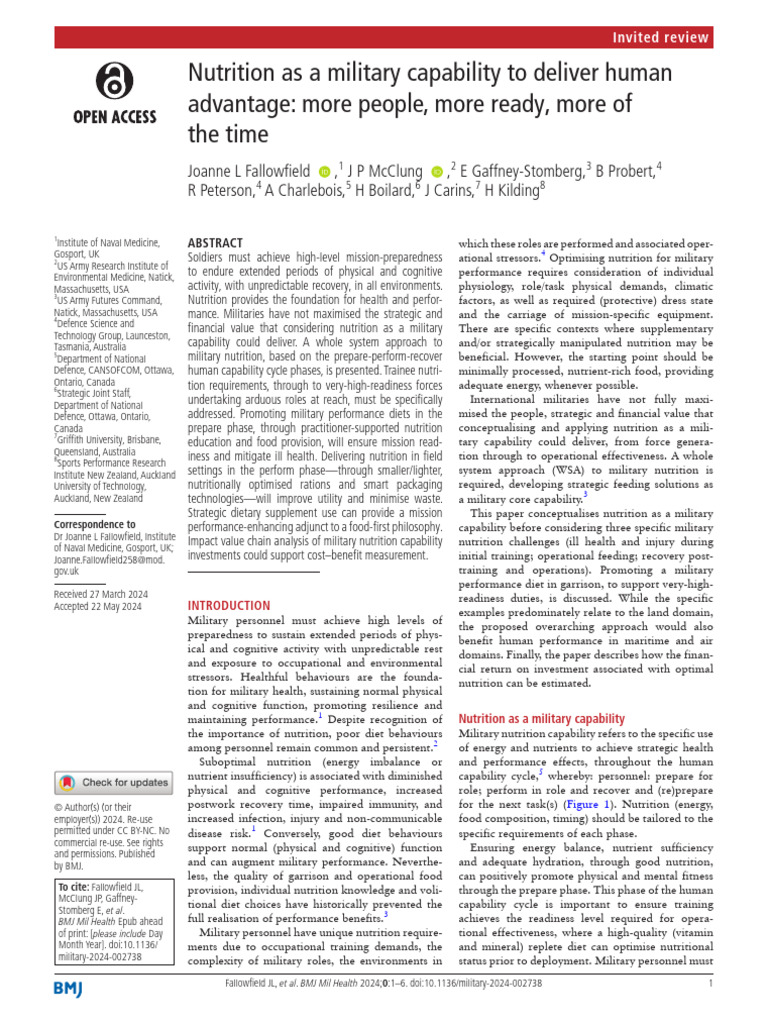Nutrition As A Military Capability To Deliver Human Advantage - More ...