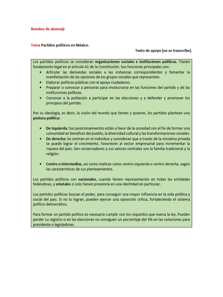 Partidos Políticos en México: Ideologías y Funciones | PDF | Partidos ...