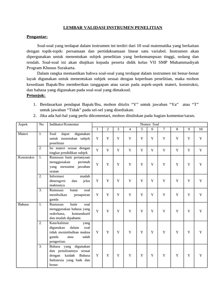 Lembar Validasi Instrumen Penelitian | PDF