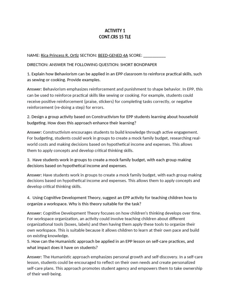 Activity 1 Cont - CRS Tle | PDF | Reinforcement | Constructivism ...