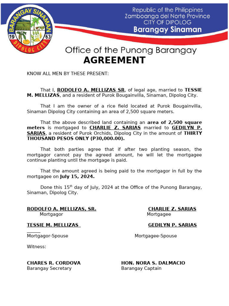 Aggreement Sarias Mellizas | PDF | Social Science | Law