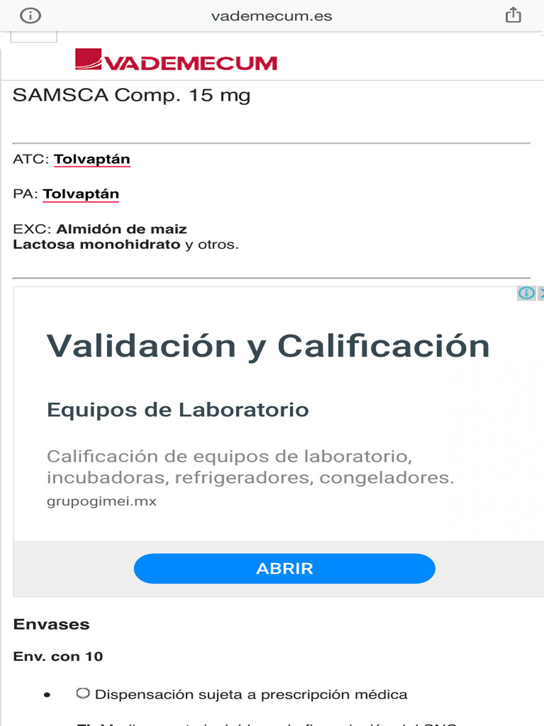 SAMSCA Comp. 15 MG - Datos Generales ? | PDF