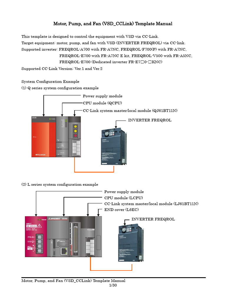 Motor Pump and Fan (VSD - CCLink) Template Manual - bcnp59990047c | PDF | Input/Output ...