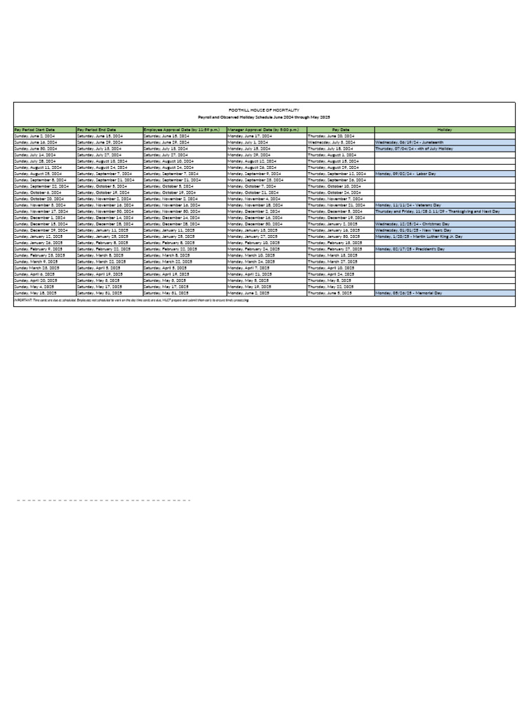 2024 - 2025 Payroll and Holiday Schedule | PDF | Festival | Holidays
