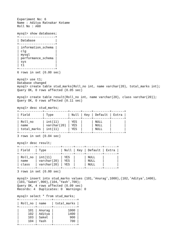 Experiment 6 | PDF | Data Management | Information Technology Management