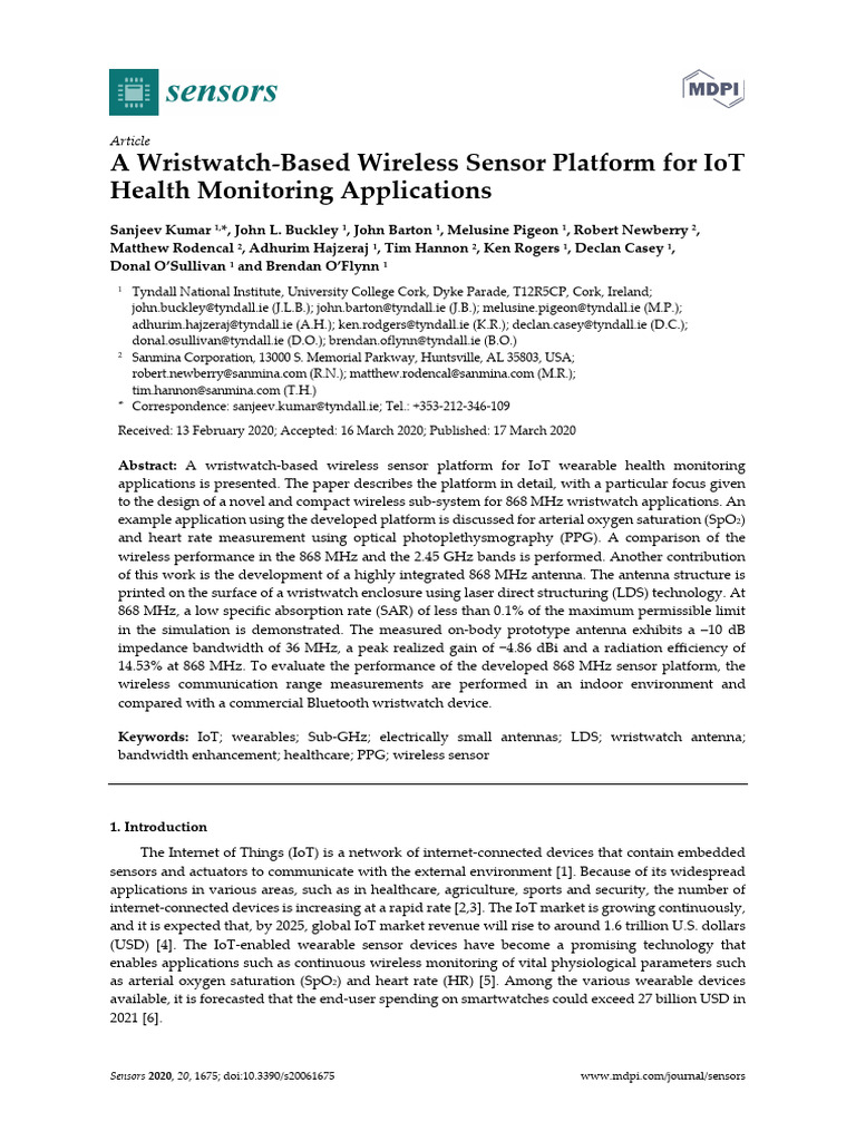 A Wristwatch-Based Wireless Sensor Platform For Io | PDF | Antenna (Radio) | Telecommunications ...