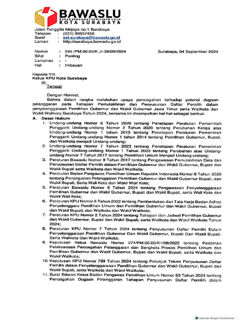 Imbauan Rekap DPSHP Dan DPT 040924 | PDF