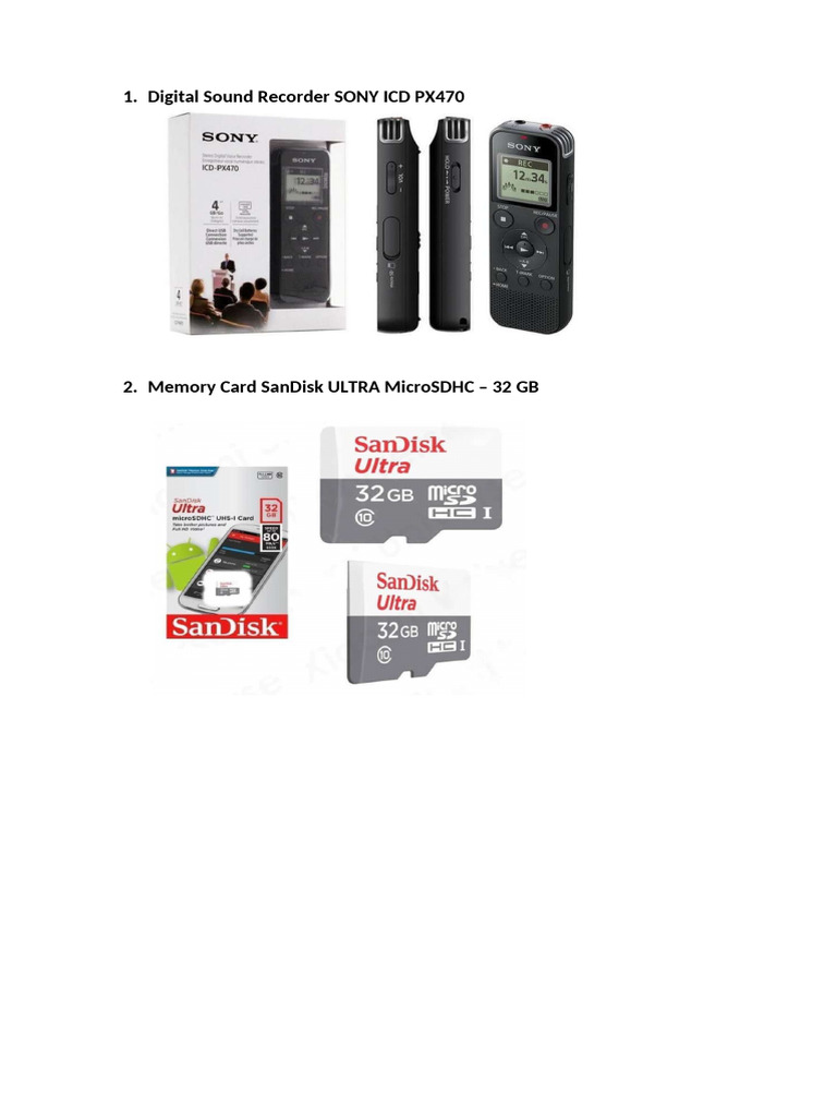 Gambar Digital Sound Recorder SONY ICD PX470 & SanDisk MicroSDHC 32 GB ...