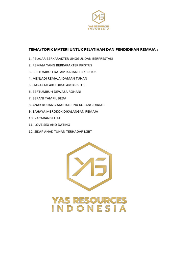 Materi Pelatihan Dan Pendidikan Untuk Remaja | PDF | Kesehatan Holistik