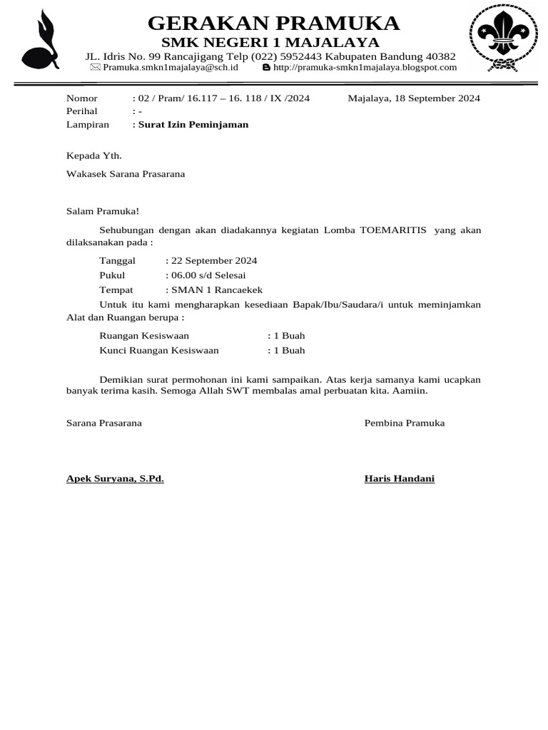 Surat Izin Peminjaman Alat Dan Ruangan | PDF