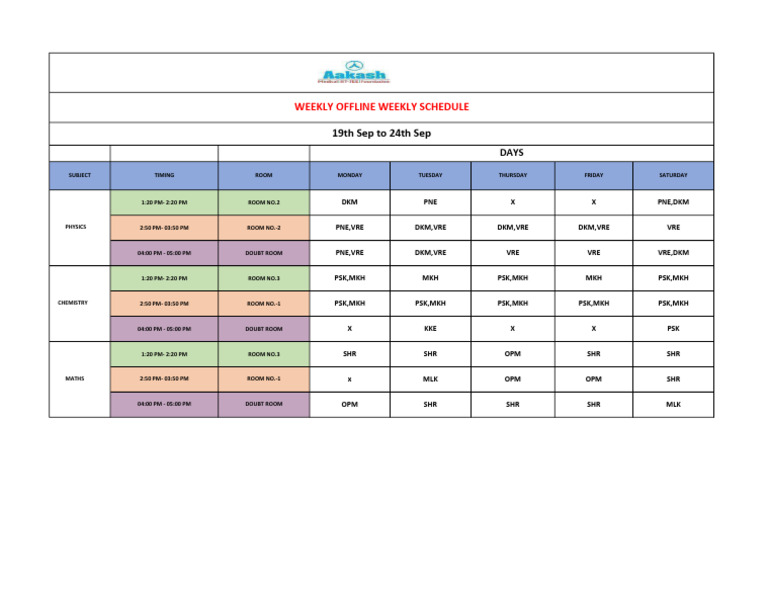 Weekly Offline Doubt Clearing Schedule PK Engg | PDF