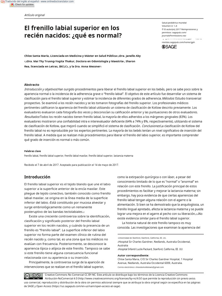 Santa Maria Et Al 2017 The Superior Labial Frenulum in Newborns What Is ...
