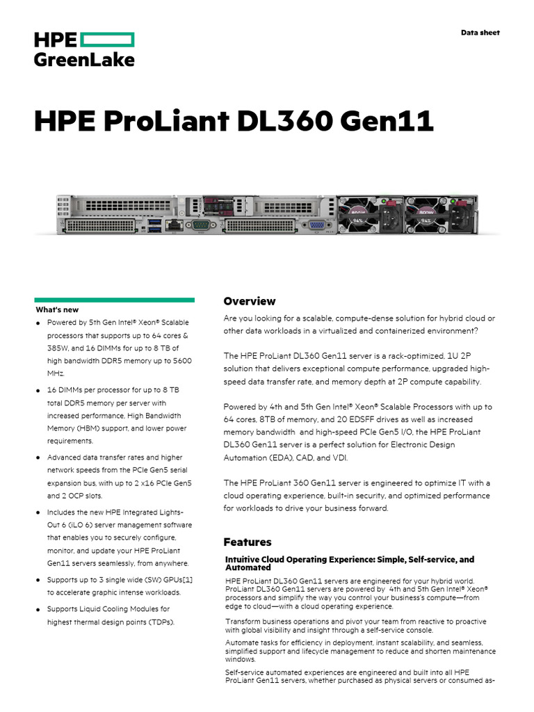 Hpe Proliant Dl360 Gen11-Psn1014696065pten | PDF | Solid State Drive | Computing