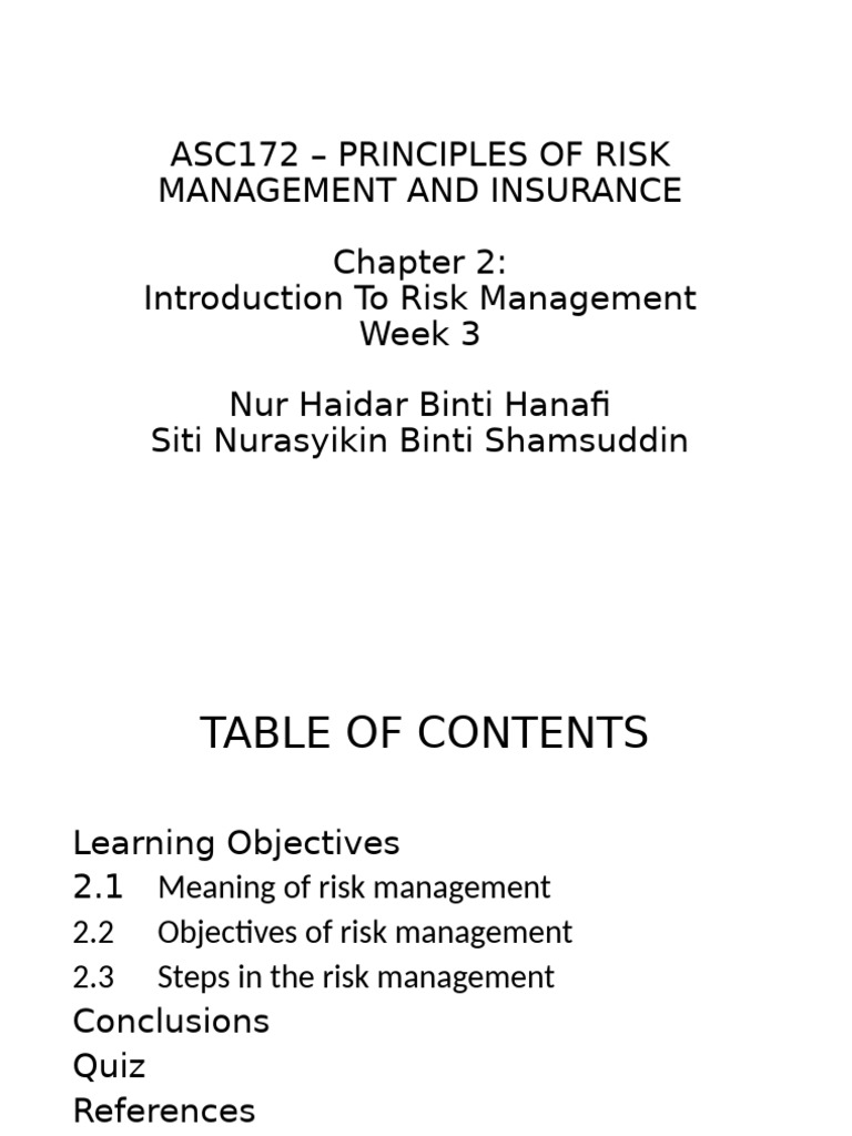 Chapter 2 Introduction To Risk Management | PDF | Insurance | Risk ...