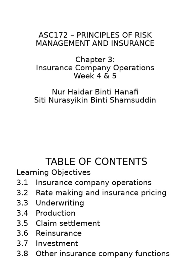Chapter 3 Insurance Company Operations | PDF | Reinsurance | Insurance