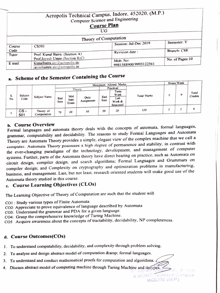 Course-Plan.CSE_.2019-20 | PDF Course-Plan.CSE_.2019-20 | PDF