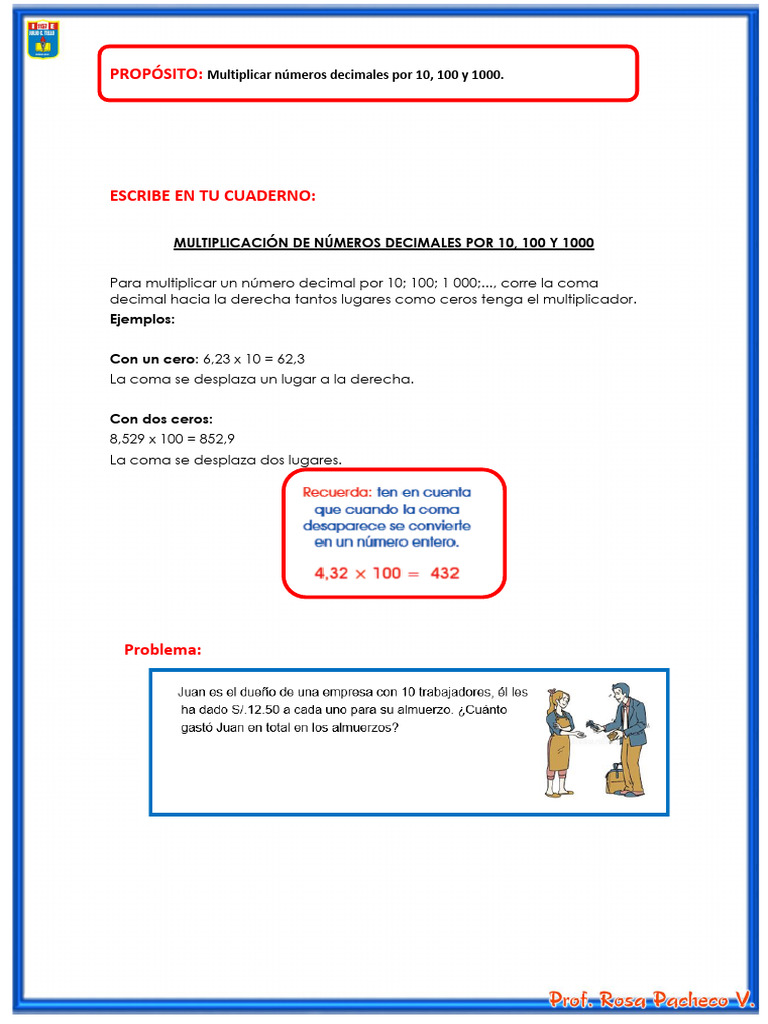 Multiplicación de decimales por 10, 100 y 1000 | PDF | Métodos y ...