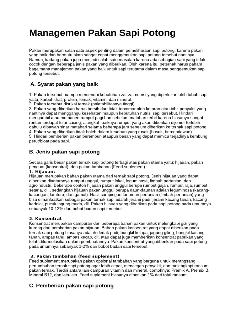 Manajemen Pakan untuk Sapi Potong | PDF | Teknologi & Rekayasa