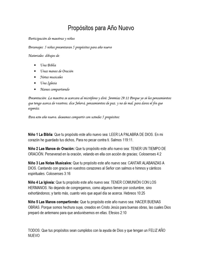 Propósitos para Año Nuevo - Kinder | PDF