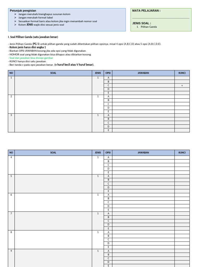 Format Template Soal AAS 2024 | PDF