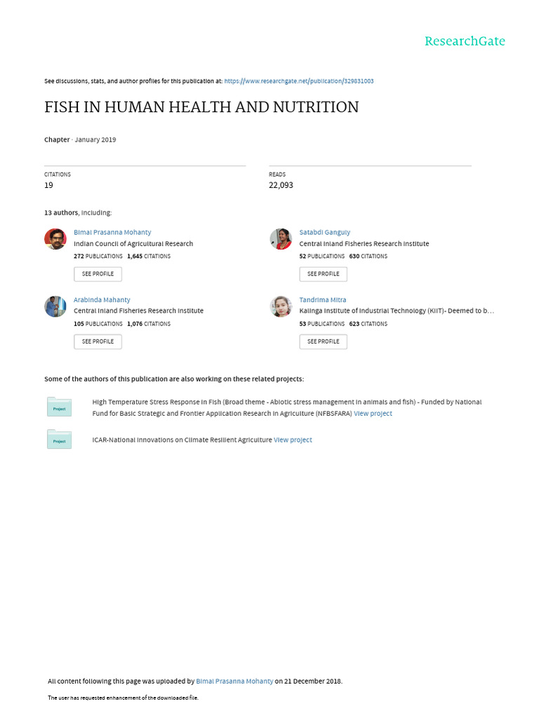 Fish in Human Health and Nutrition: See Discussions, Stats, and Author ...