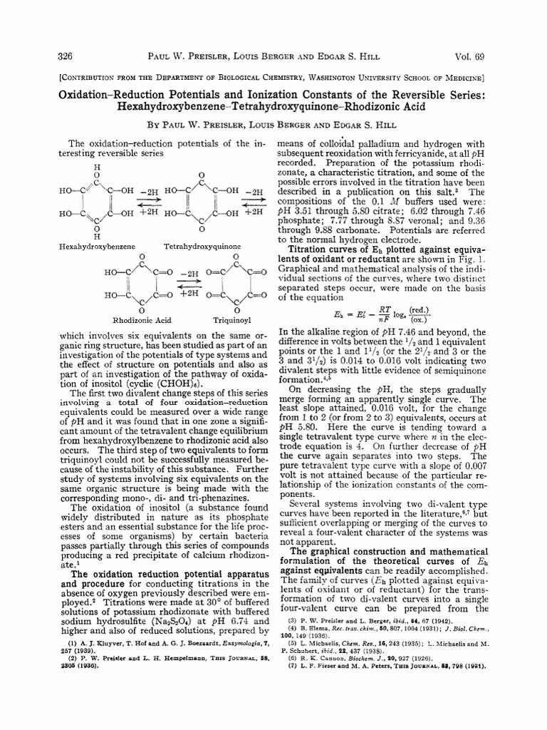 Oxidation-Reduction Potentials and Ionization Constants of The ...