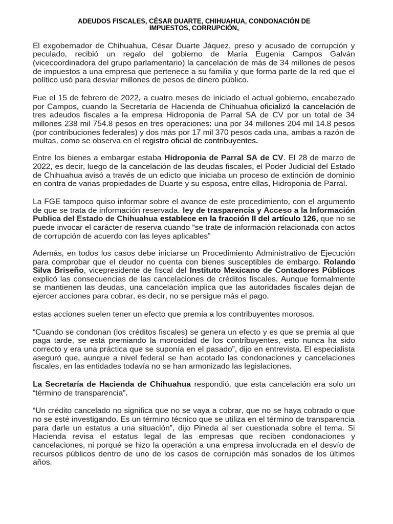 Adeudos Fiscales | PDF | Impuestos | Corrupción política