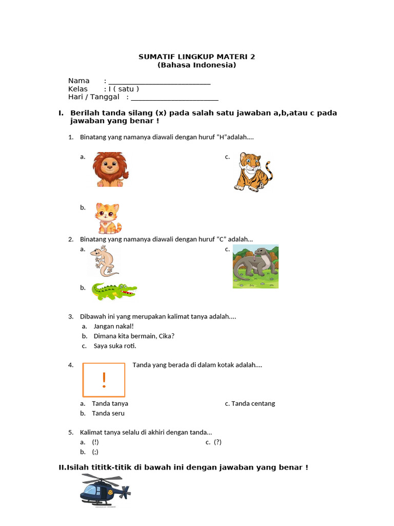 Soal Sumatif Akhir LM 2 Bahasa Indonesia, Semester Ganjil Kelas 1 | PDF | Seni & Disiplin Bahasa