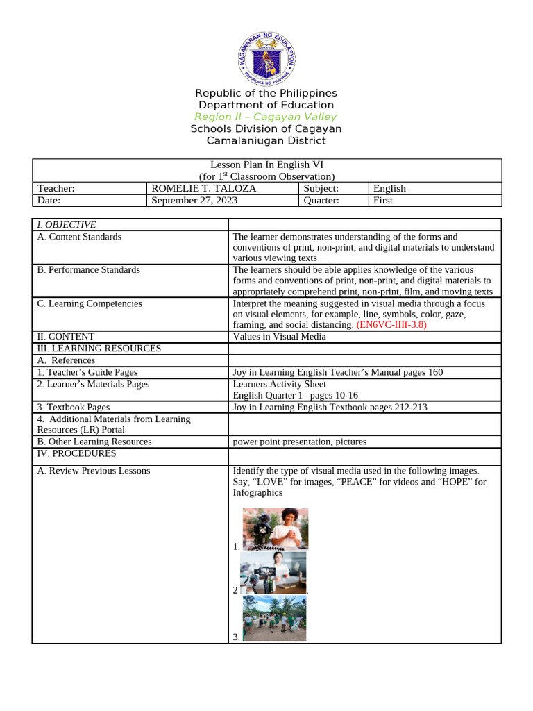 COT 1 English | PDF | Learning | Image