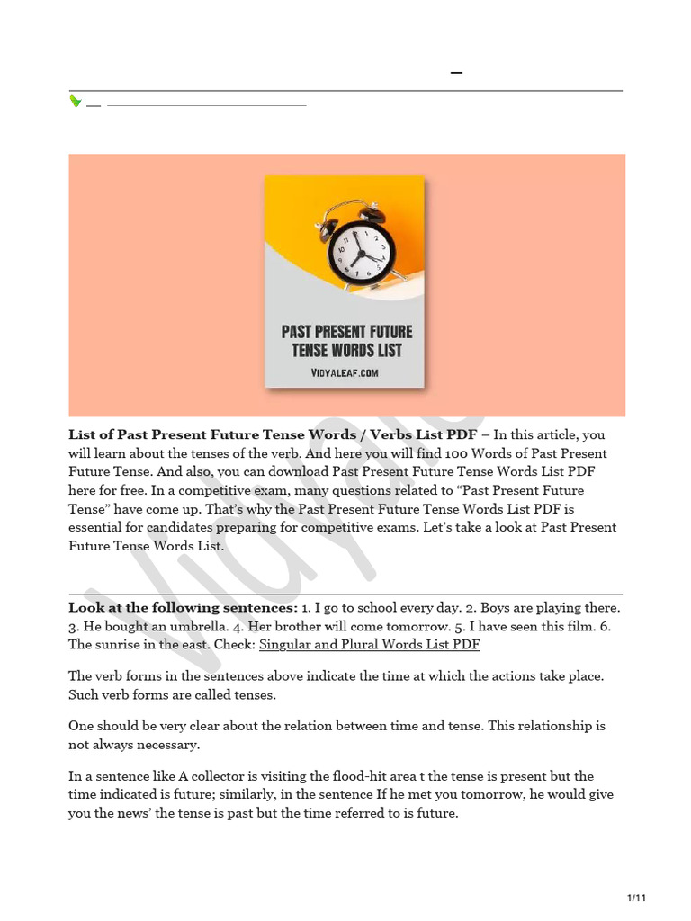 Past Present Future Tense Words List | PDF | Grammatical Tense | Verb