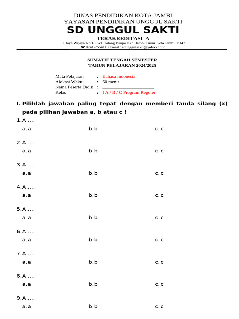 STS1 - Mapel Reguler Kelas 1 Dan 2 | PDF
