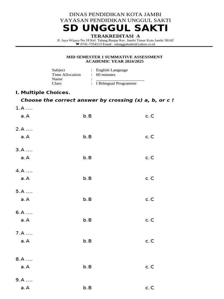 STS1 - English-Bahasa Inggris Kelas 1 Dan 2 | PDF