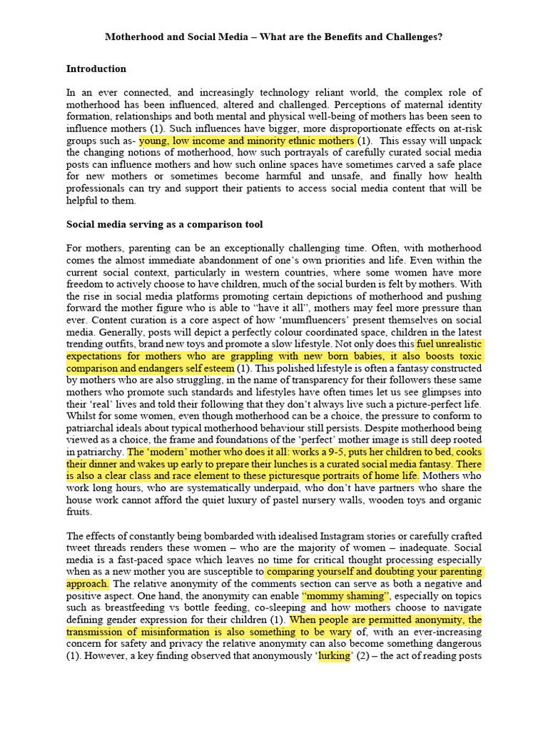 Perinatal Med Student Essay Motherhood and Social Media Yigit | PDF ...