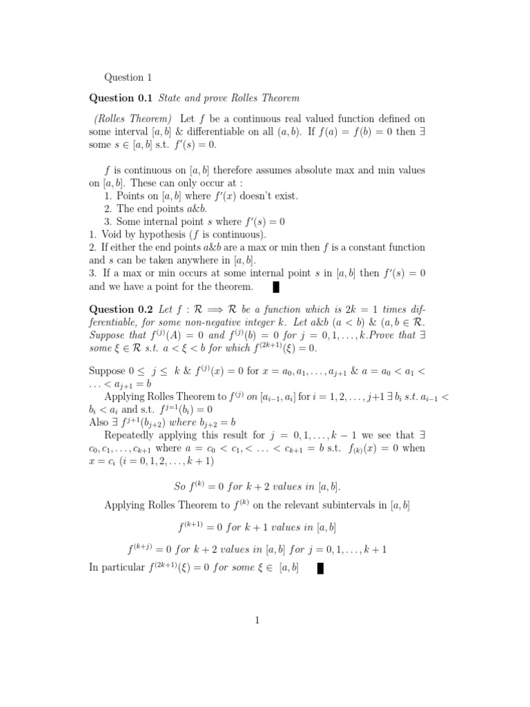 Rolle's Theorem and Mean Value Theorem | PDF | Function (Mathematics ...