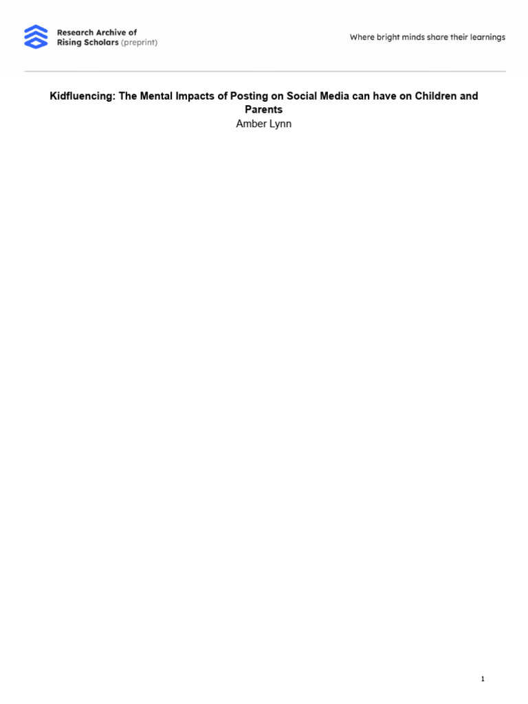 Dangers of Kidfluencing on Mental Health | PDF | Social Media | Popular ...
