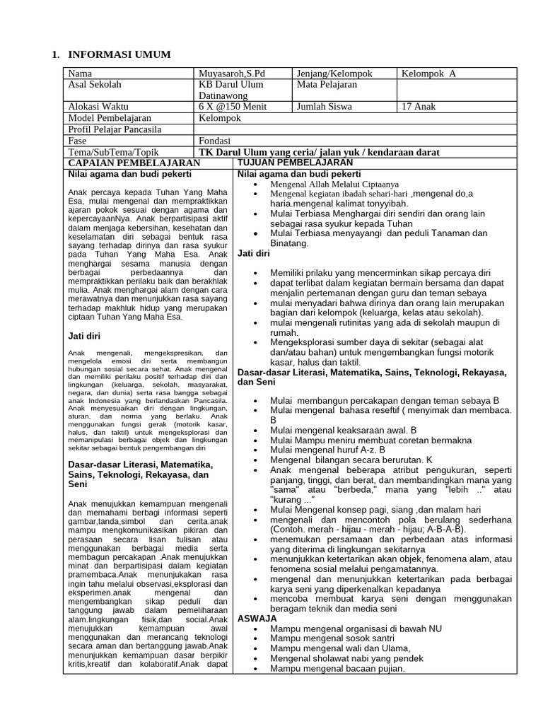 Modul Ajar Kendaraan Laut untuk TK | PDF