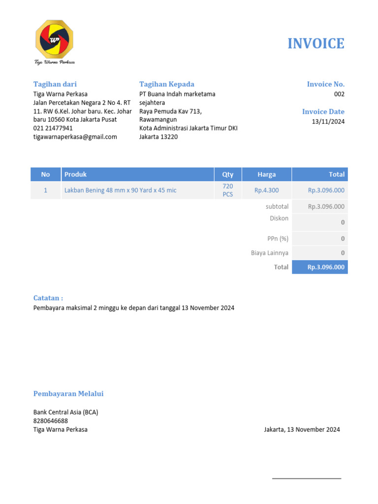 Invoice PT Buana Indah Marketama Sejahtera | PDF