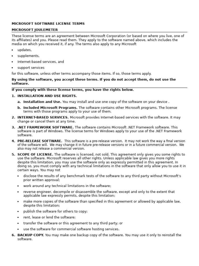 Joulemeter EULA | PDF | Damages | Software