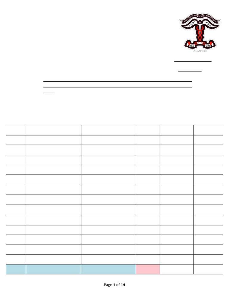 Attendance Record of 2nd Year MBBS Class For The Session 2023-2024 From ...