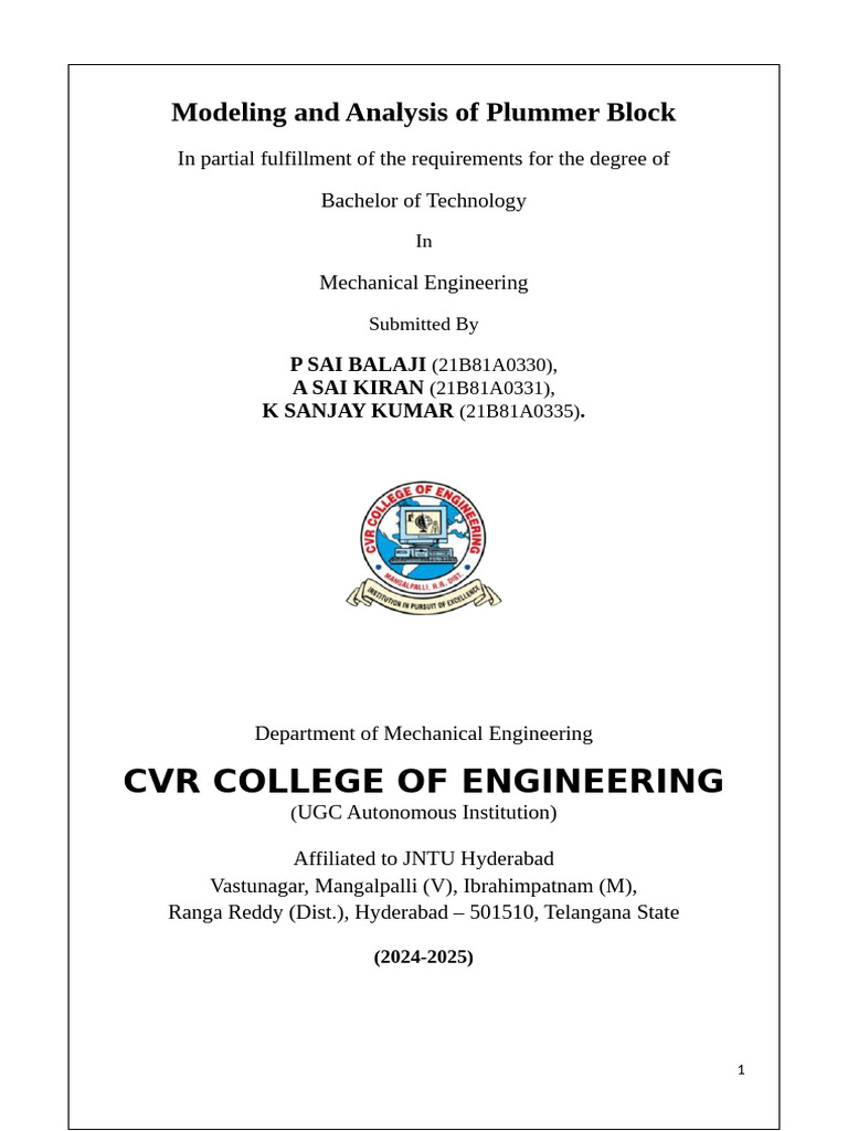 Plummer Block (New) Final | PDF | Machining | Bearing (Mechanical)