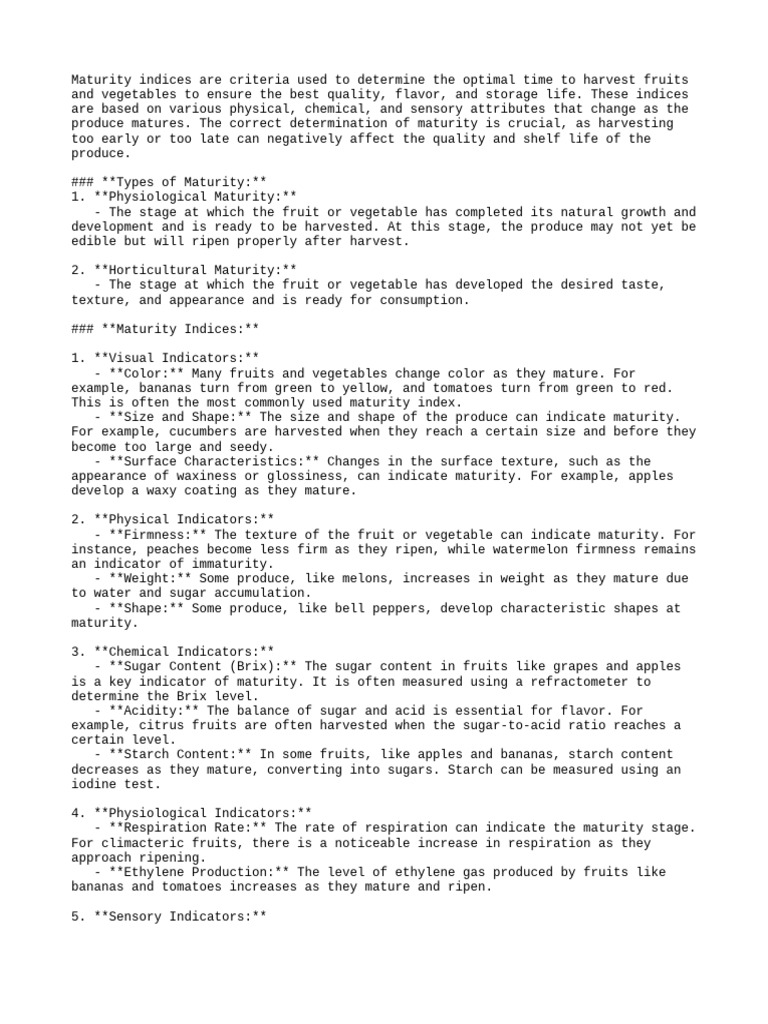 Maturity Indices for Harvesting Produce | PDF | Food Ingredients | Fruit