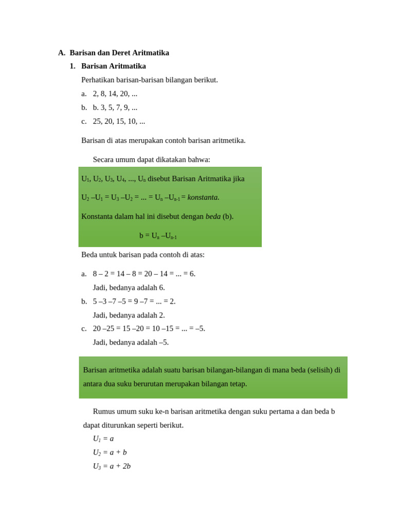 Materi Barisan Dan Deret Aritmatika | PDF