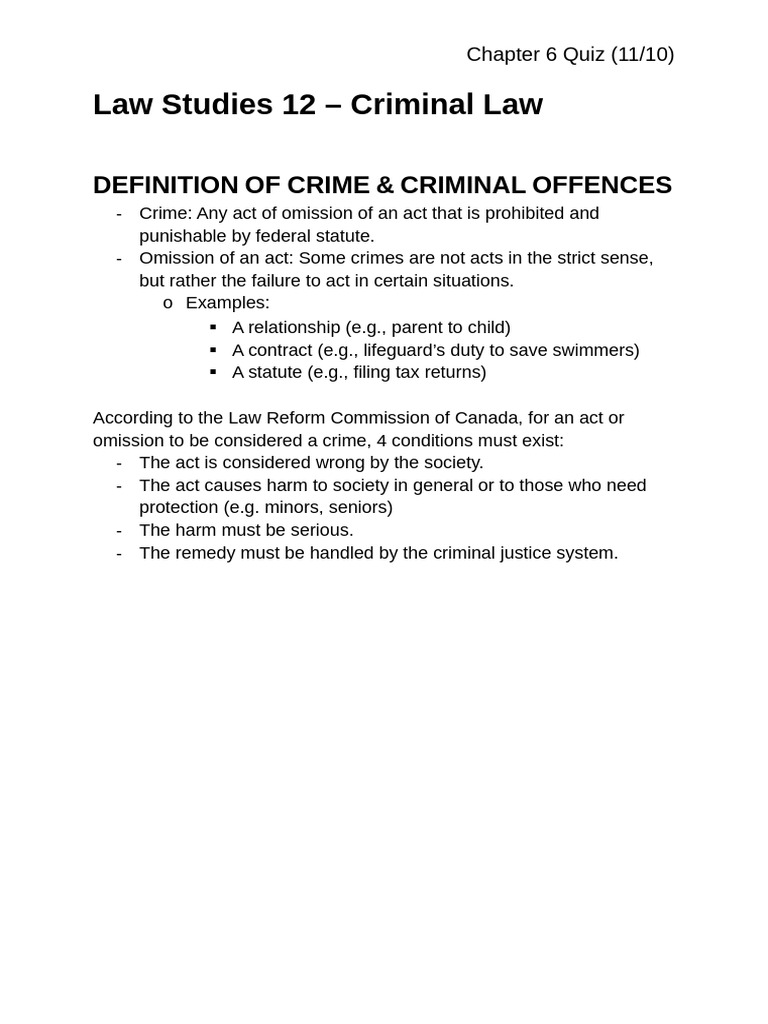 Law Studies 12 - Criminal Law | PDF | Mens Rea | Intention (Criminal Law)