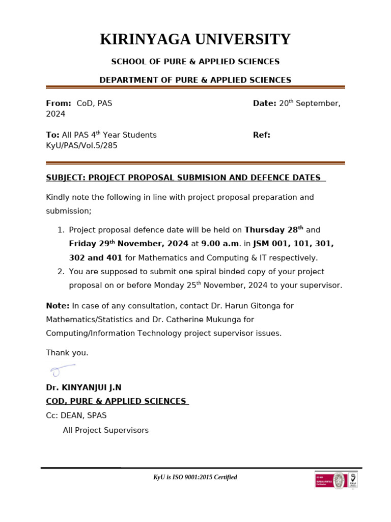 Project Proposal Submision and Defence Dates | PDF