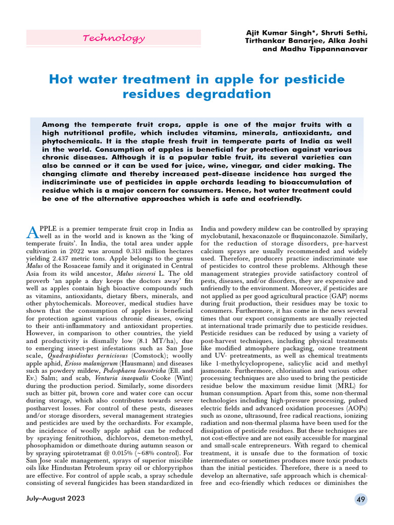 14 Hot Water Treatment in Apple For Pesticide | PDF | Apple | Pesticide