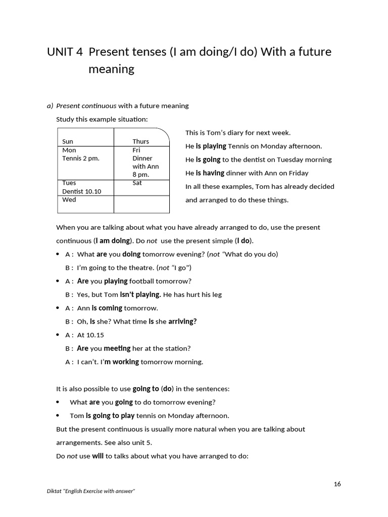 UNIT 4 Present Tenses (I Am Doing I Do) With A Future Meaning | PDF