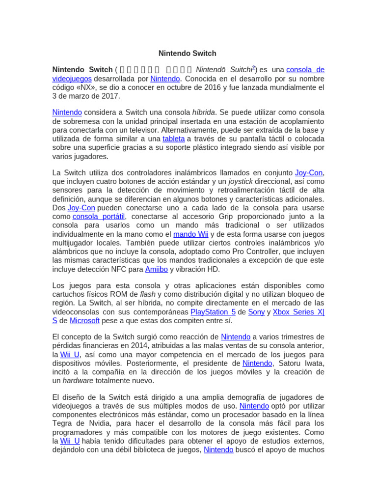 Nintendo Switch | PDF | Nintendo | Juegos de consolas