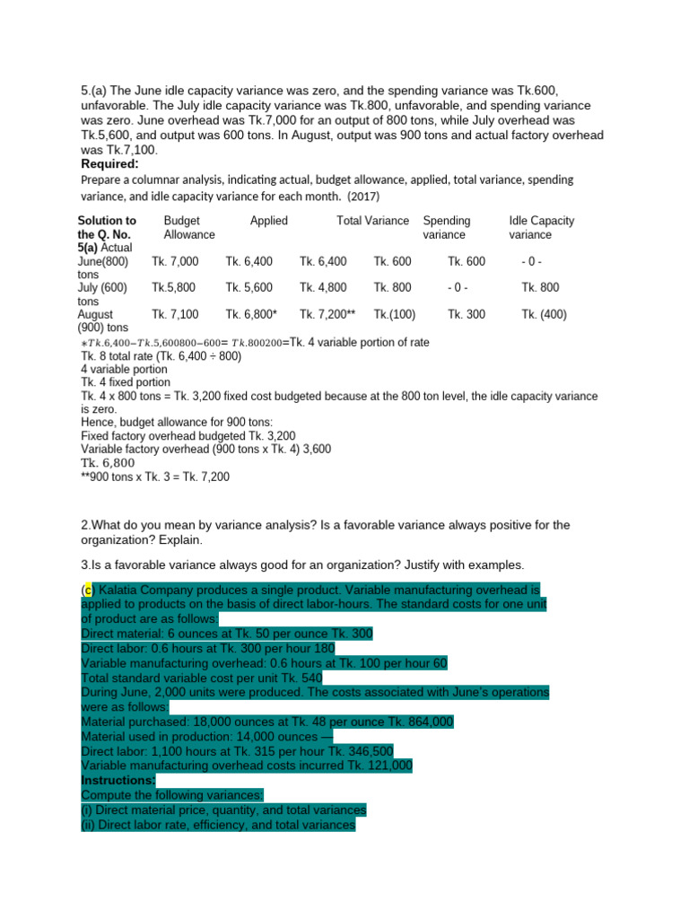 costing math | PDF | Variance | Production And Manufacturing