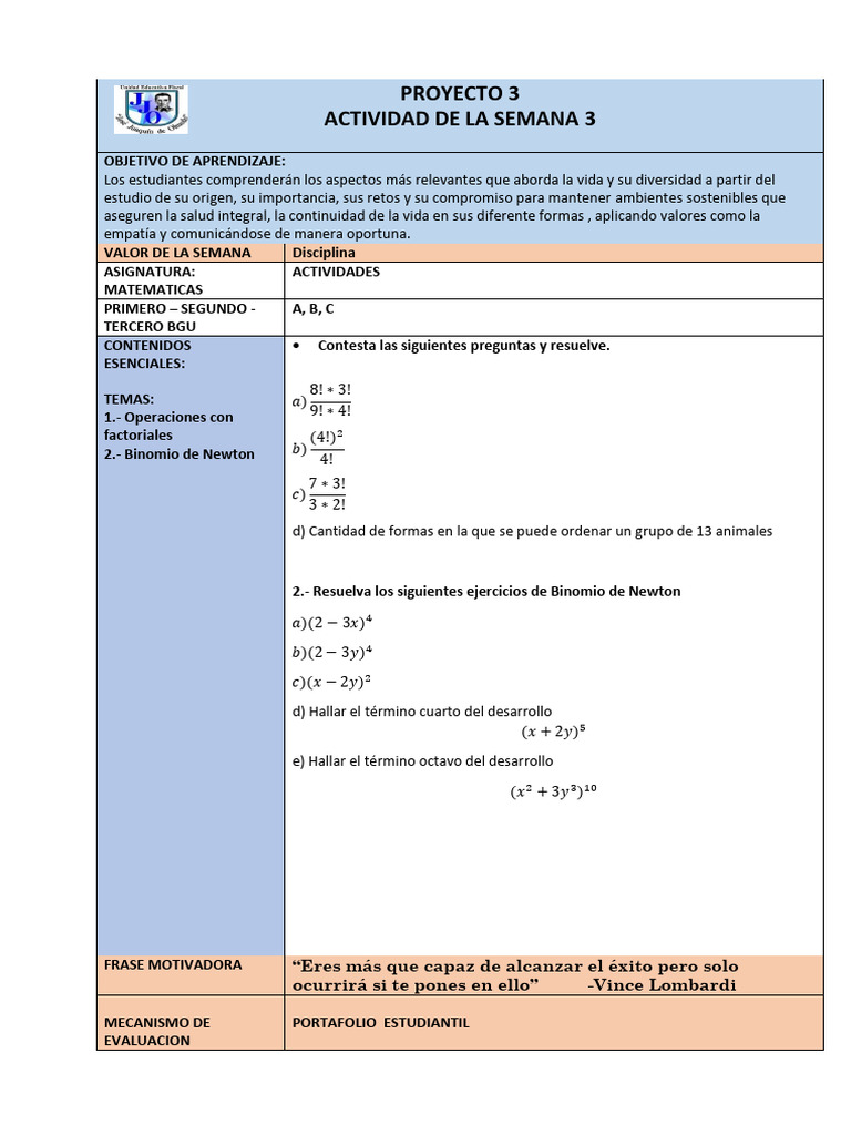 Proyecto 3 - Actividades - Semana 3 1ero, 2do, 3ero Matemáticas | PDF ...
